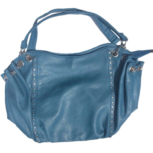 Source Unknown | Bags | Blue Studded Double Handle Hobo Handbag Purse ...